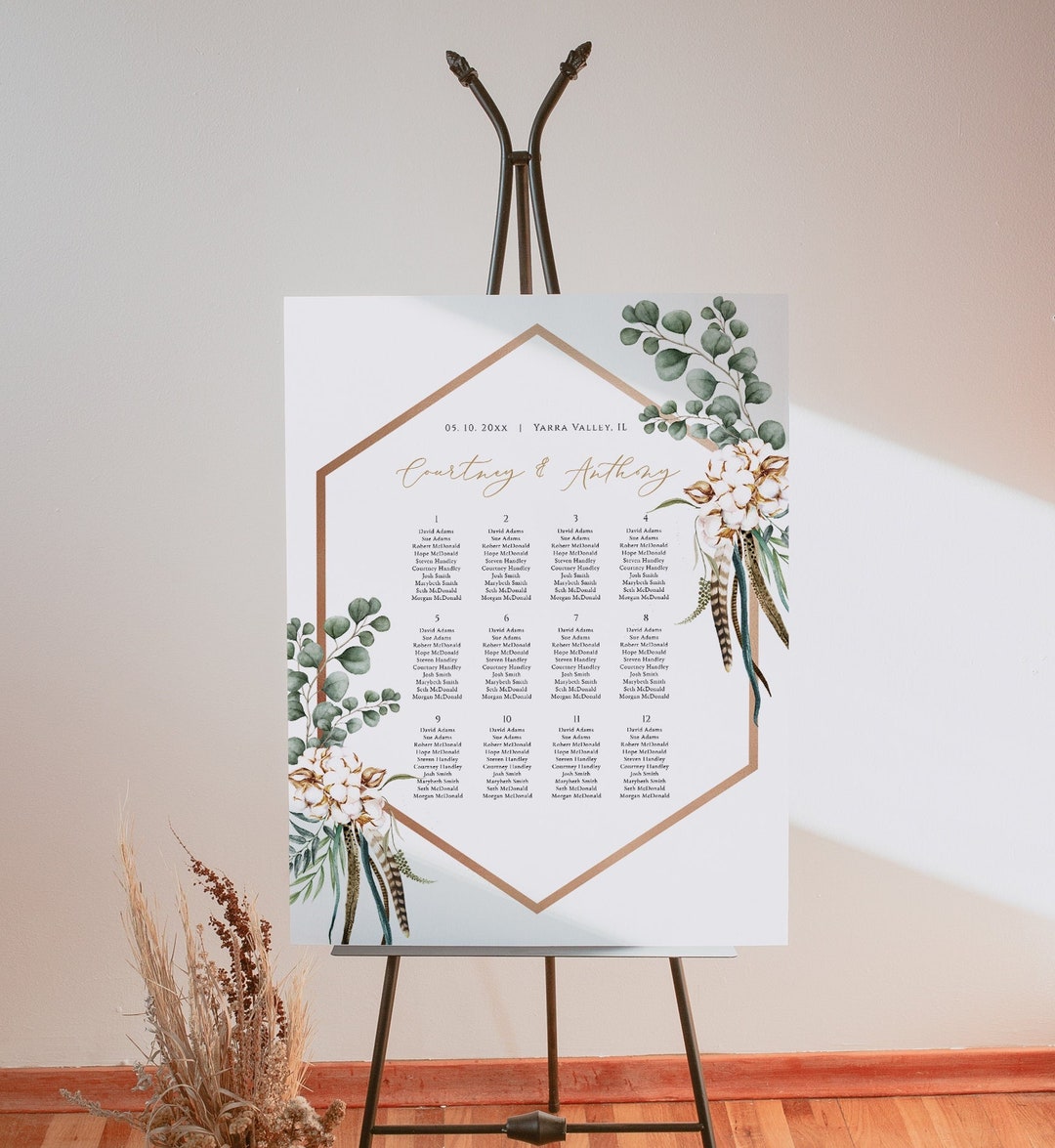 Boho Seating Chart, Greenery Printable Seating Chart, Instant Download ...