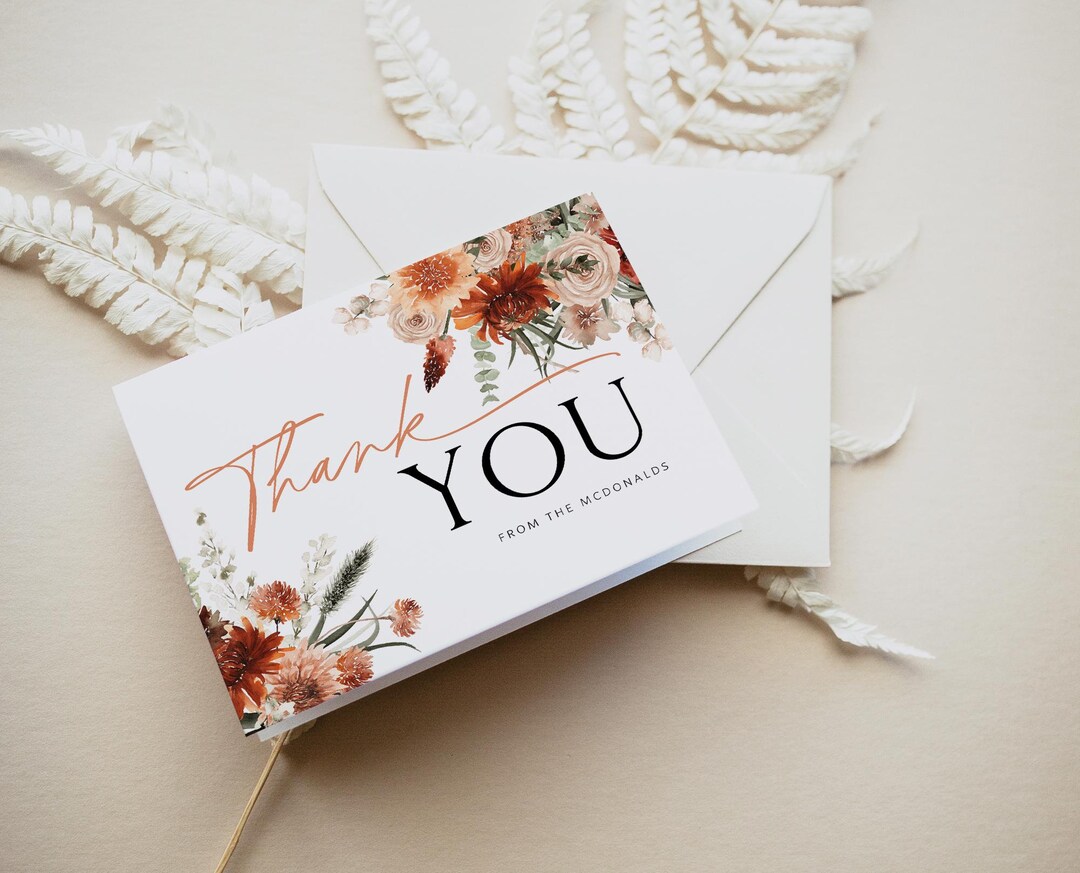 Fall Thank You Card Template, Autumn Thank You Card Printable, Thank ...