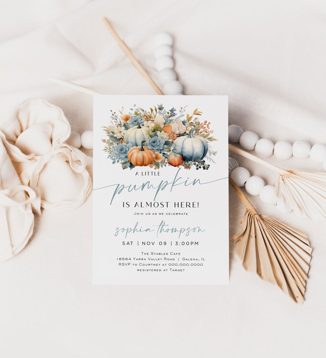 Fall Baby Shower Invitation Template, Printable Pumpkin Baby Shower ...