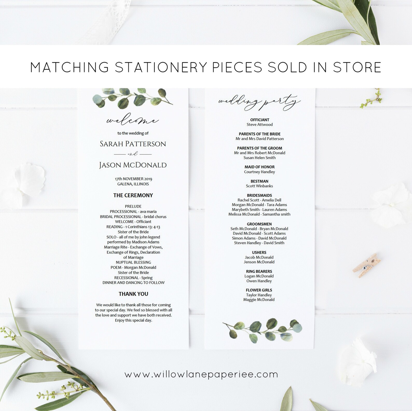 Greenery Menu Card Template Printable Menu Card Rustic Menu | Etsy
