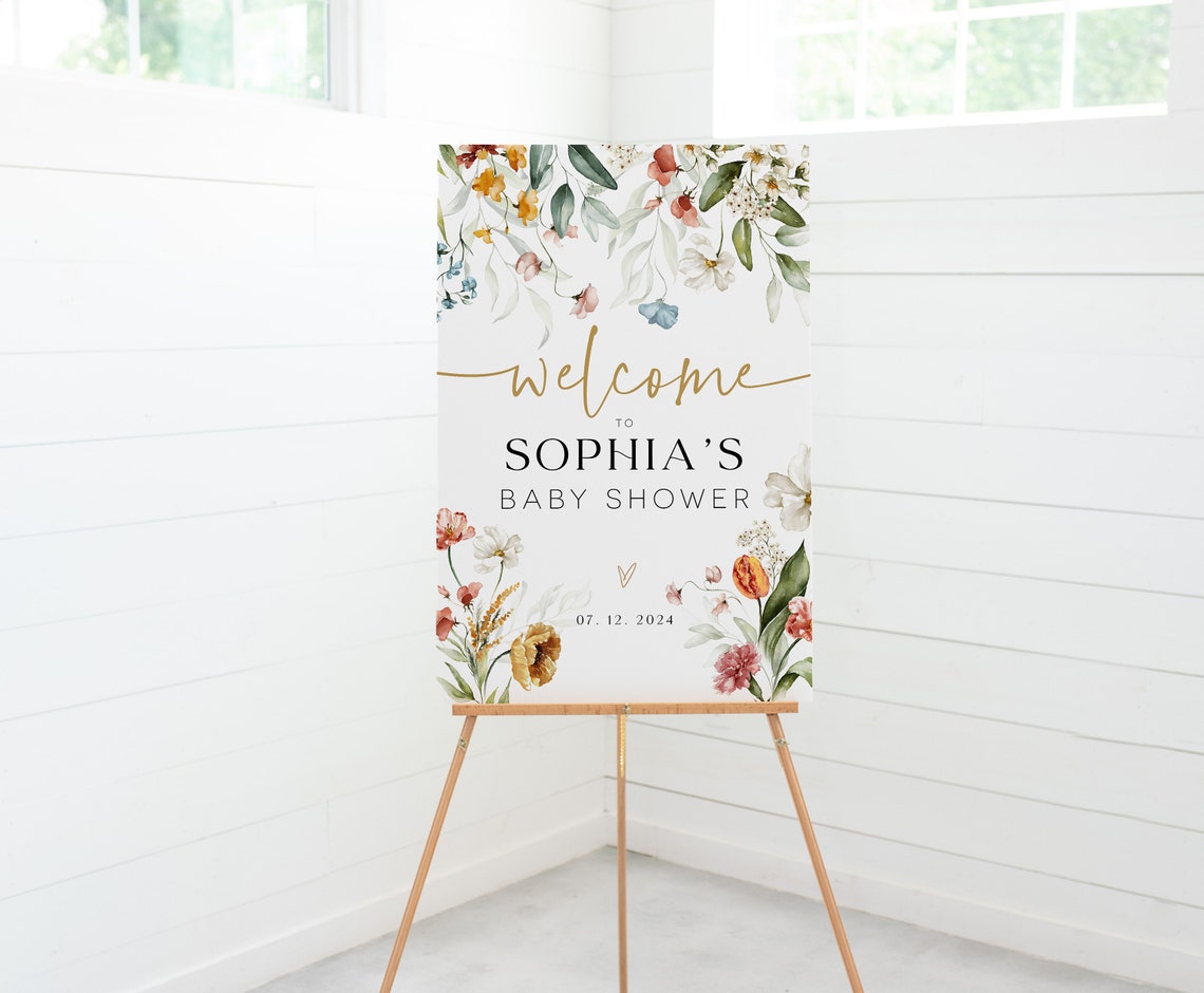 Wildflower Welcome Sign Poster, Shower Welcome Sign, Floral Welcome ...