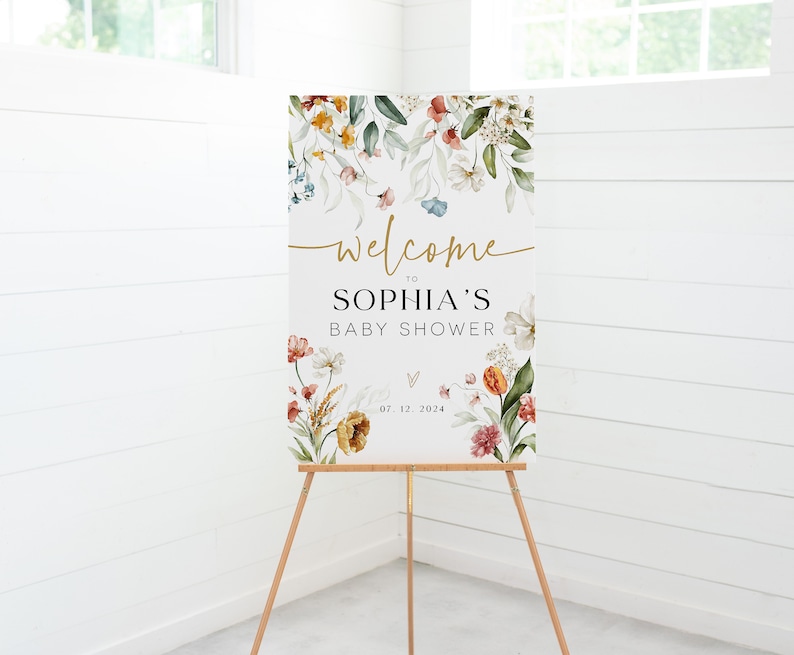 Wildflower Welcome Sign Poster, Shower Welcome Sign, Floral Welcome ...
