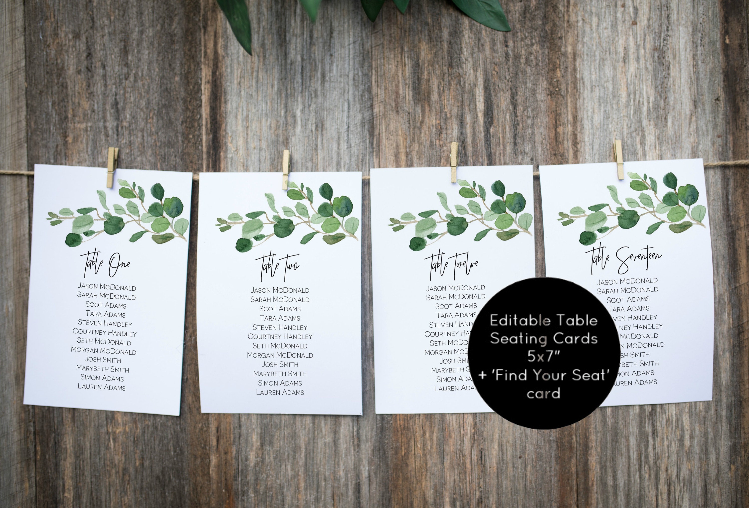 Printable Seating Chart Template Greenery Seating Cards | Etsy