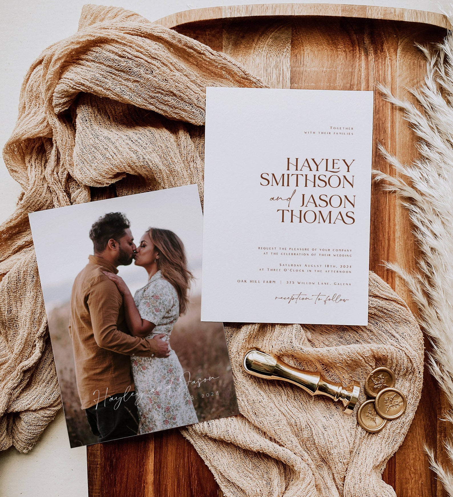 Brown Wedding Invitation Modern Wedding Invitation - Etsy