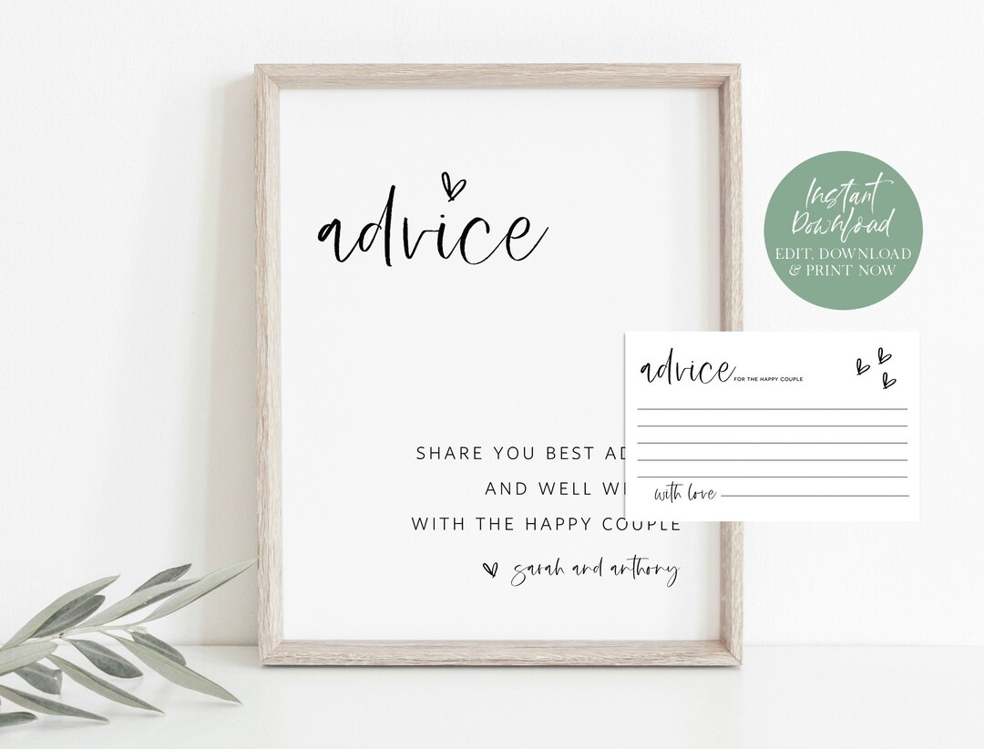 Wedding Advice Cards, Printable Advice Cards, Advice Signtemplate ...