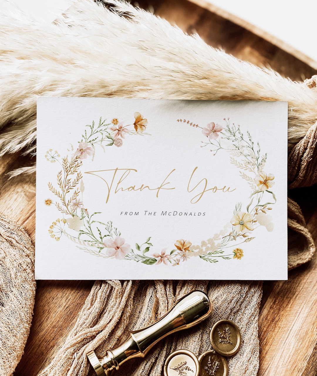 Wildflower Thank You Card Template, Thank You Card Printable, Thank You ...