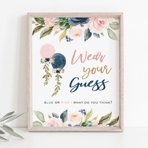 Rose Gold He or She Wear Your Guess Sign Navy Blue & Pink - Etsy