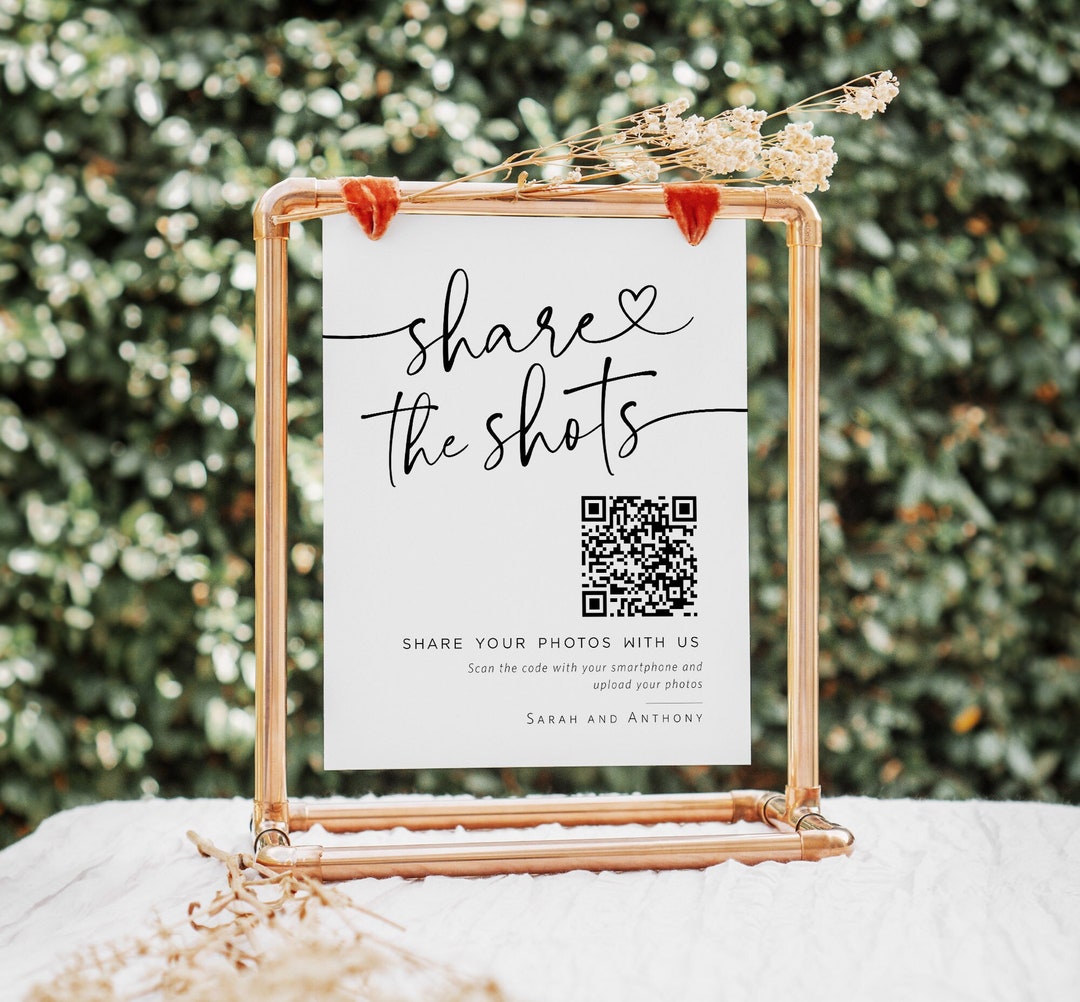 Share the Shots QR Code Sign, Wedding Sign, Wedding Photo Sign, Instant ...