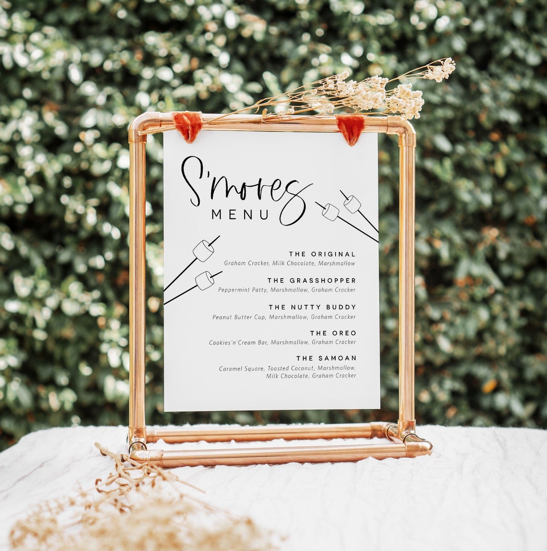 S'mores Menu Sign, Smore Bar Sign, S'more Station, Summer Wedding, Fall ...