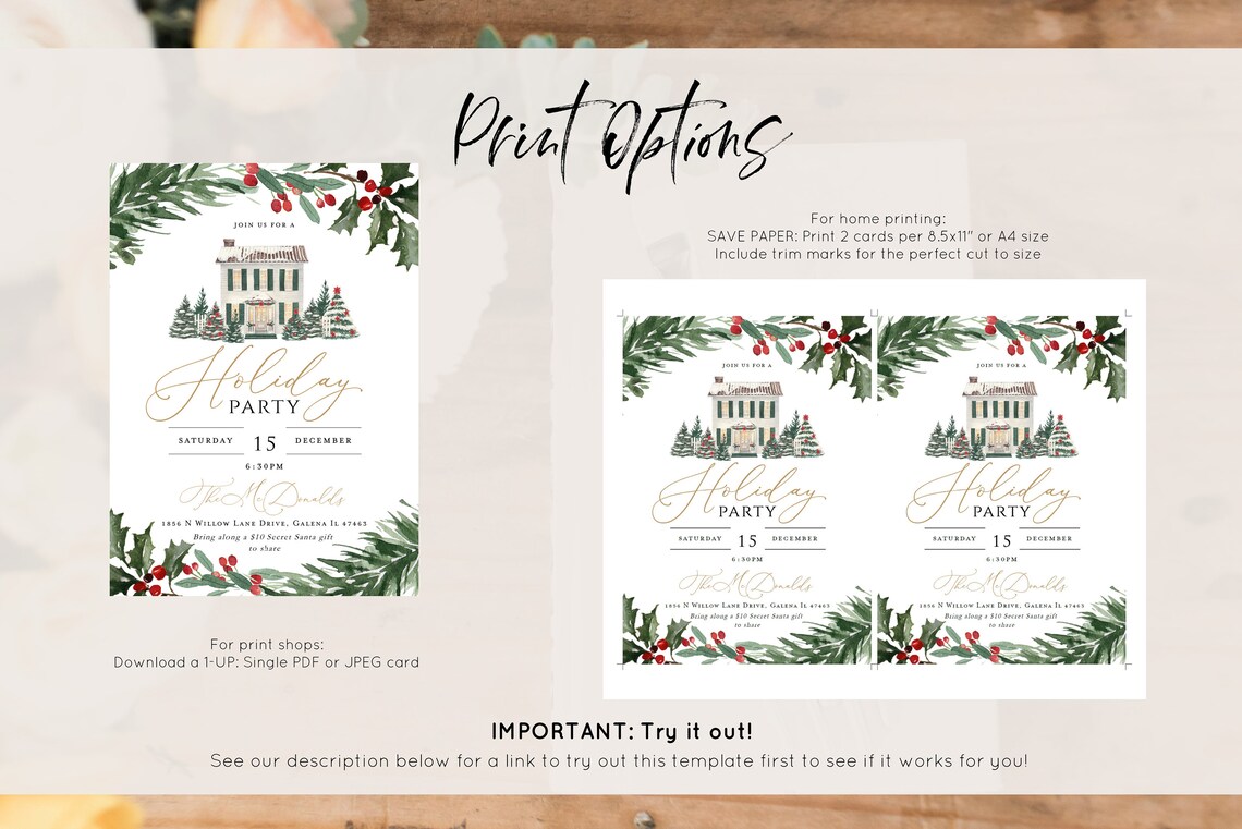 Christmas Party Invitation, Rustic Christmas House Party Invitation ...