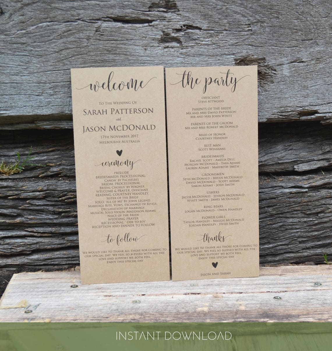 Wedding Program Printable Rustic Wedding Program Template | Etsy
