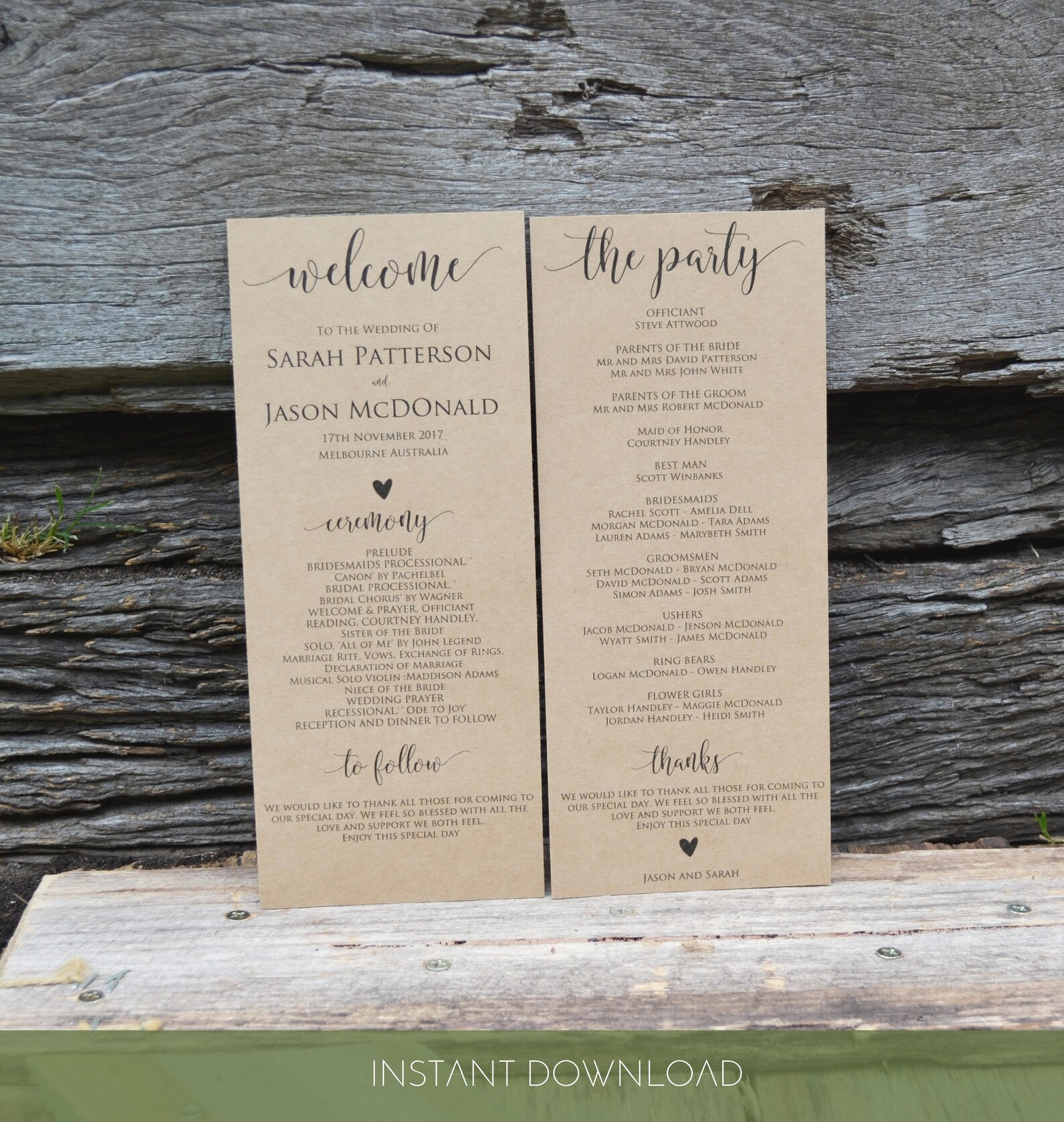 Wedding Program Printable, Rustic Wedding Program Template, Order of ...