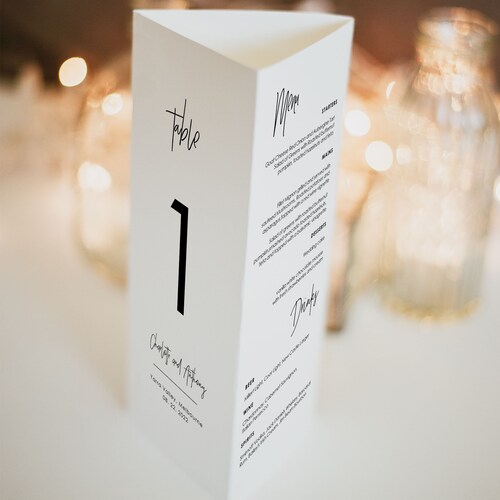 Script Wedding Tri-fold Table Number Tri-fold Table Menu - Etsy