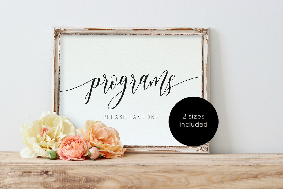 Calligraphy Programs Sign, Wedding Programs Sign Template, Printable ...