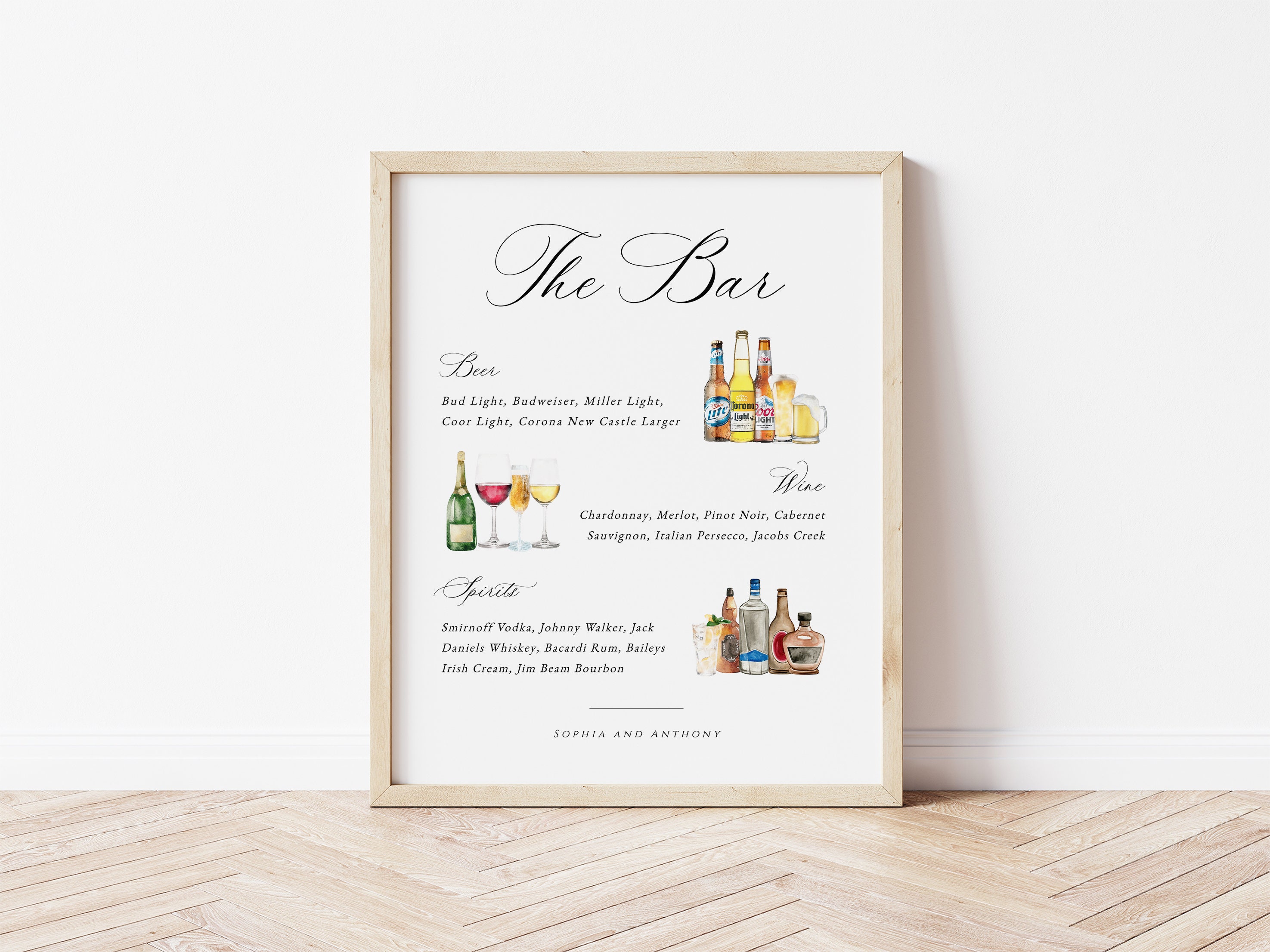 Script Drinks Sign, Printable Bar Menu Template, Editable Bar Sign, 4 ...