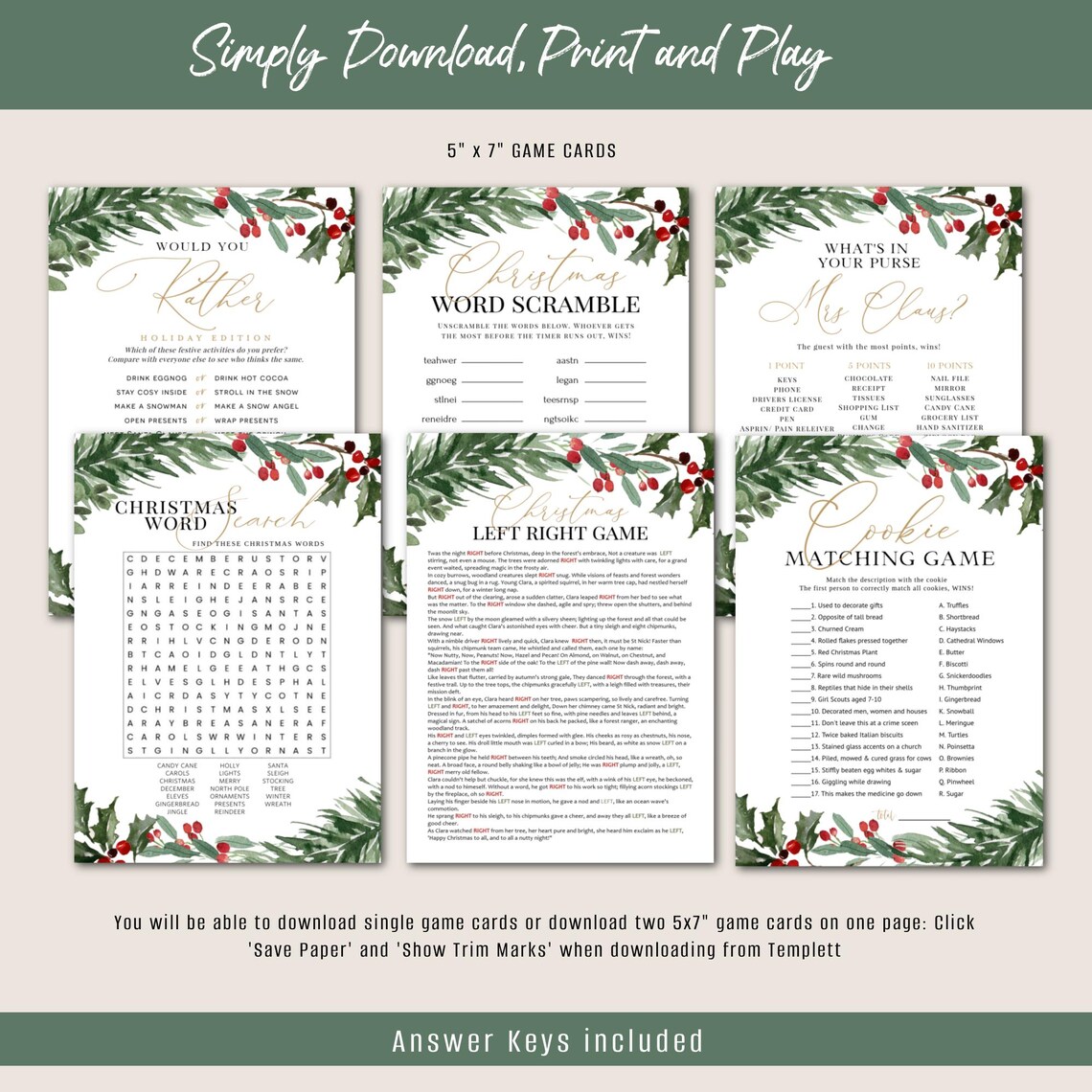 Christmas Games Bundle, Holiday Party Games Bundle, Printable Christmas ...