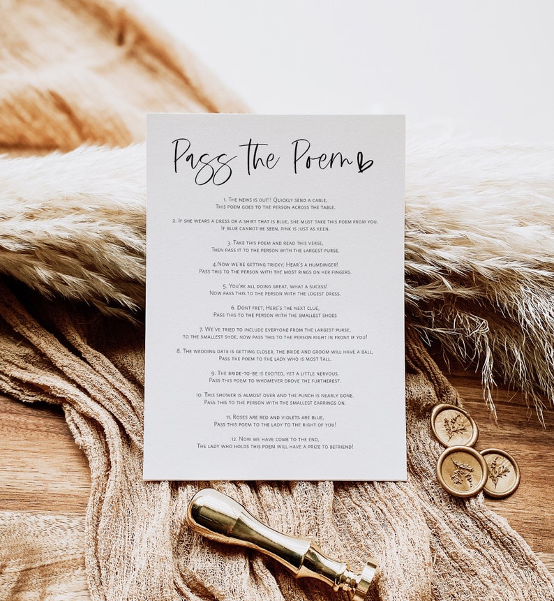 Pass the Poem Bridal Shower Game Pass the Prize Game Card - Etsy