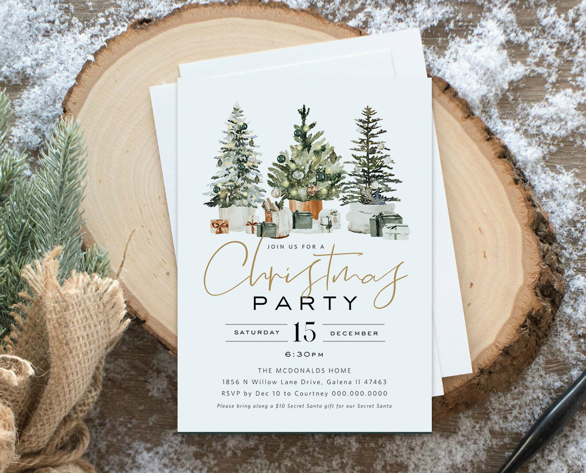 Christmas Invitation Christmas Trees Party Invitation - Etsy