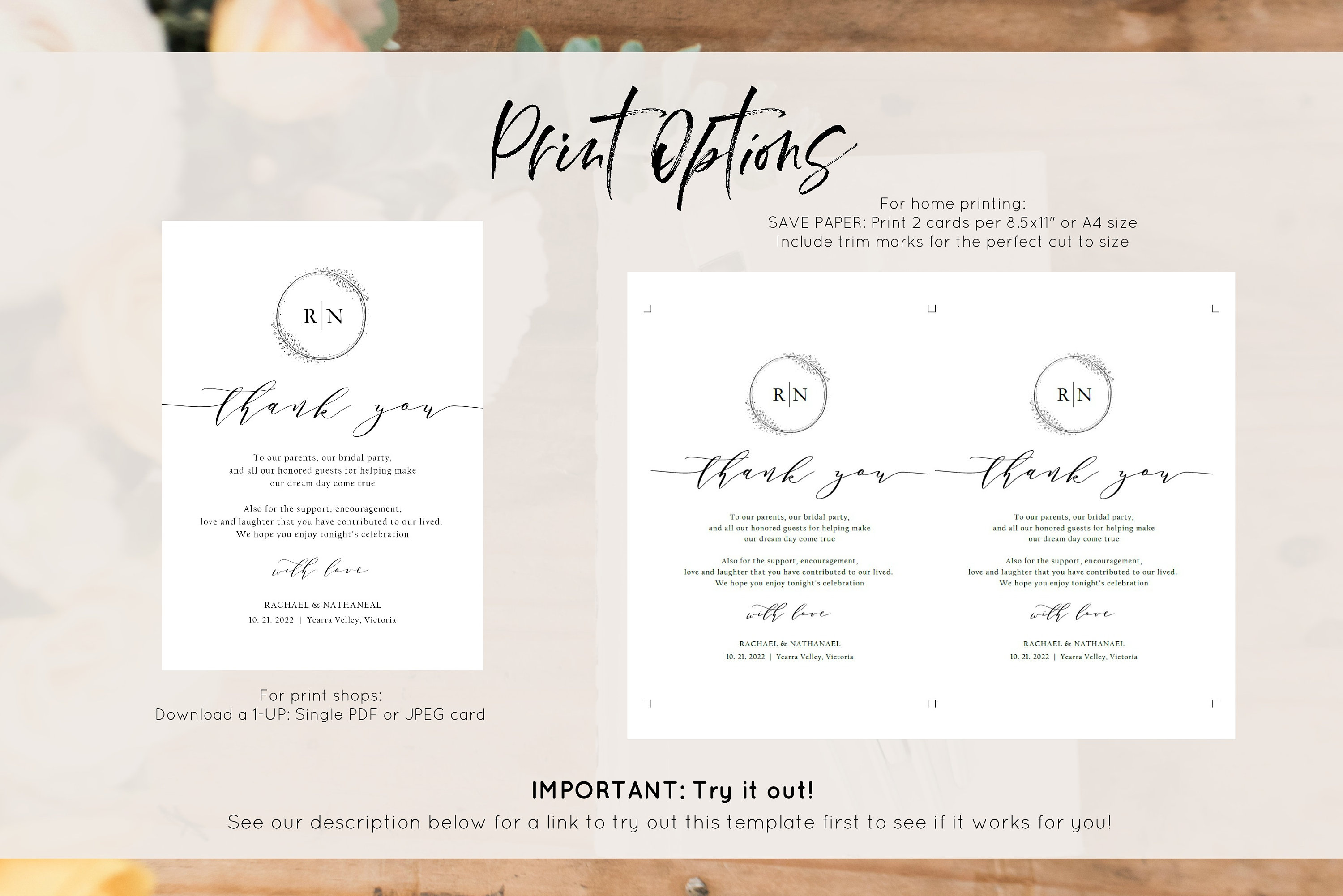 Monogram Wedding Thank You Note Printable Thank You Card - Etsy