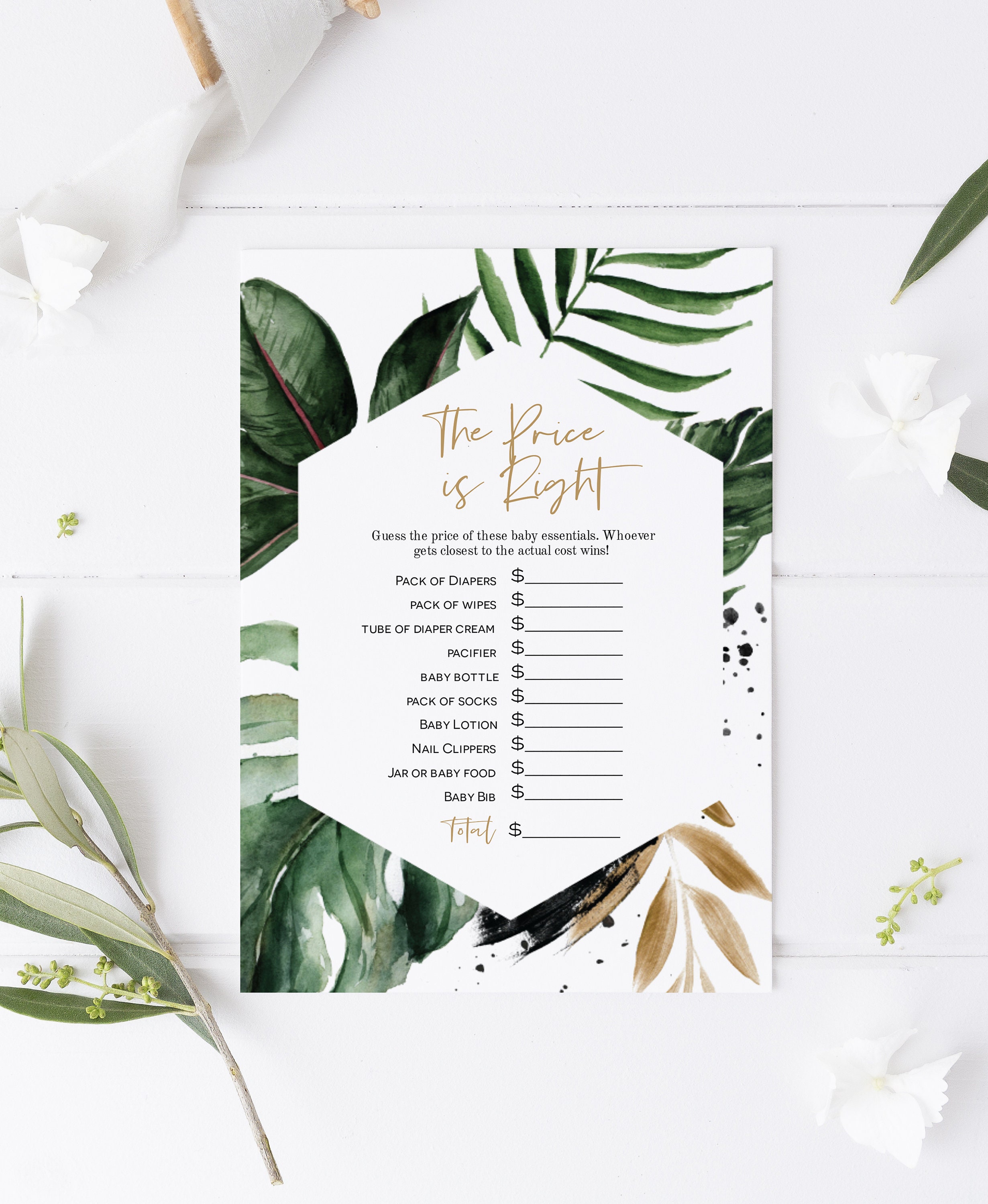 Tropical Price is Right Game Gold Baby Shower Game Printable | Etsy