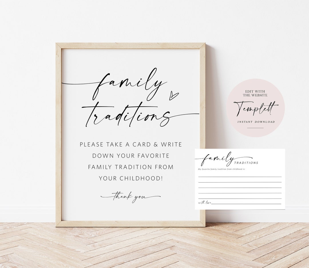 Family Tradtions Sign and Note Cards, Printable Share Your Traditions ...