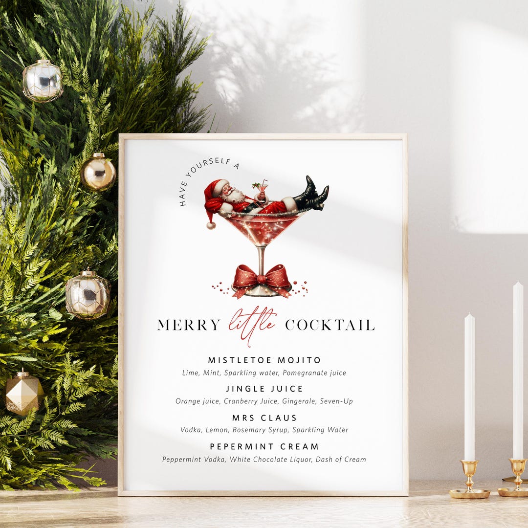 Christmas Bar Menu, Merry Little Cocktail Sign, Holiday Party Drinks ...