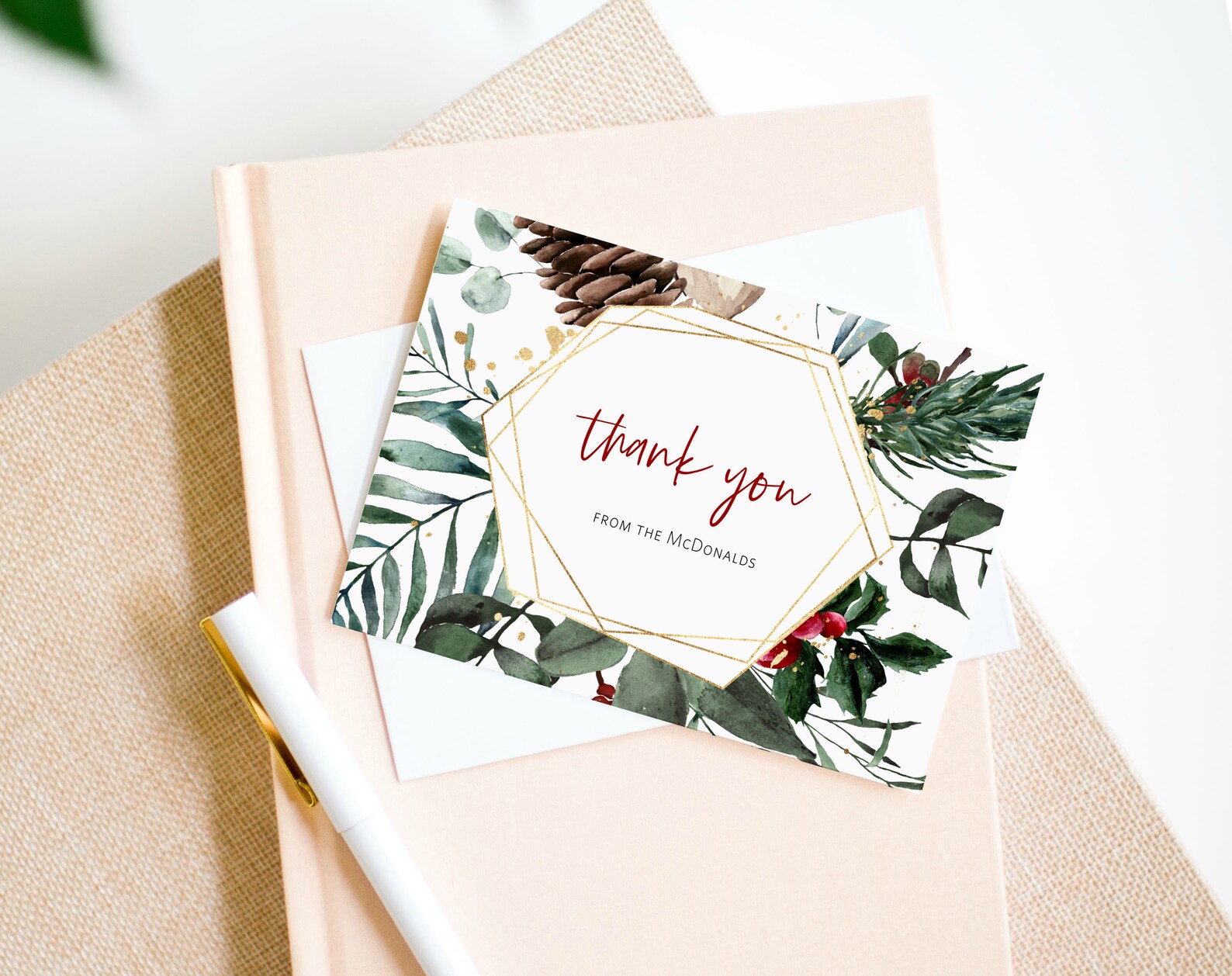 Christmas Thank You Card Template, Thank You Card Printable, Thank You ...