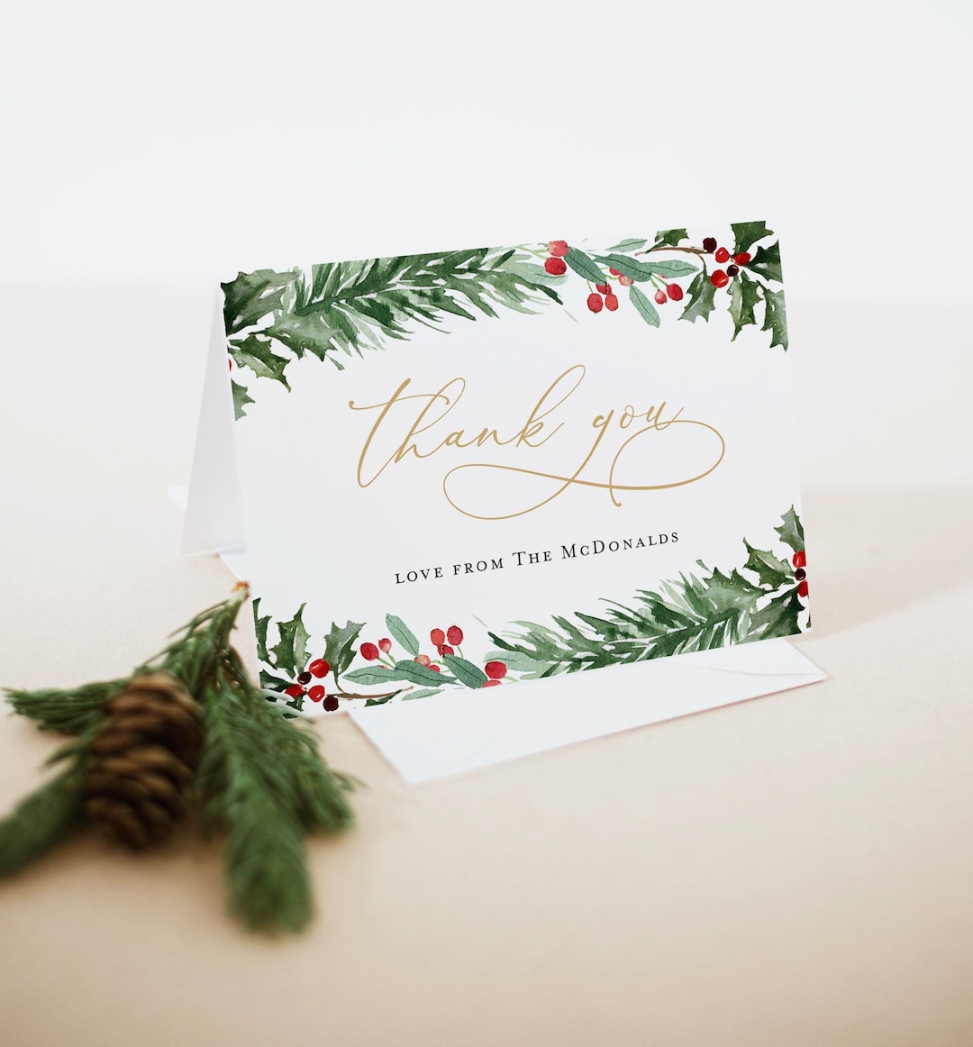 Christmas Thank You Card Template, Thank You Card Printable, Thank You ...