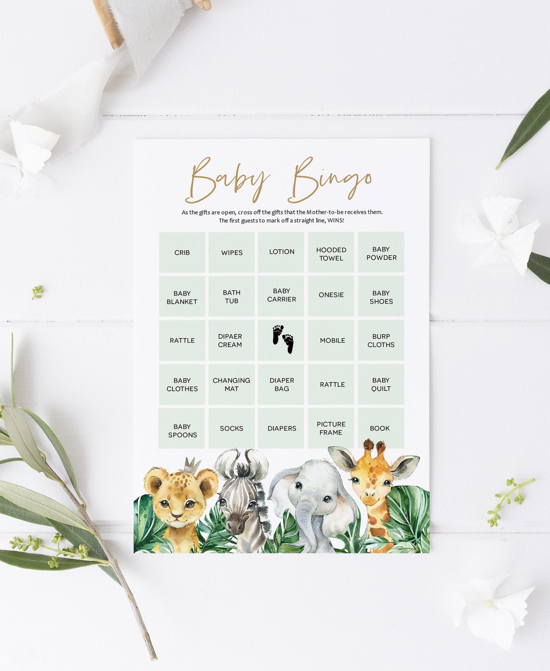 Jungle Baby Bingo, Safari Baby Shower Game, Printable Bingo Cards ...