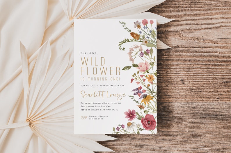 Wildflower First Birthday Invitation, Little Wildflower is Turning One ...