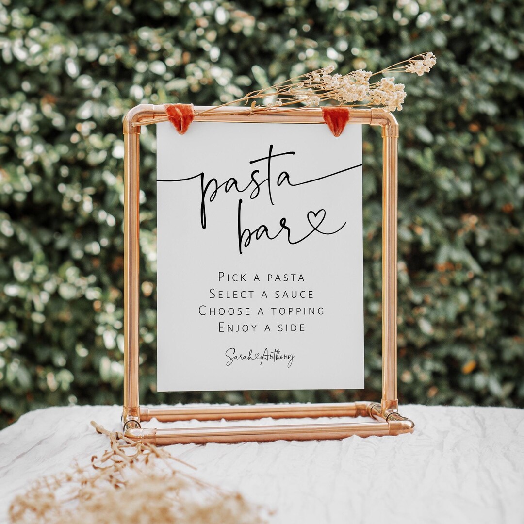 Minimalist Pasta Bar Sign, Wedding Pasta Bar Template, Food Buffet Sign ...