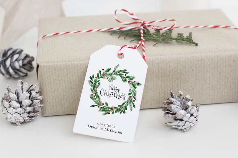 Christmas Wreath Tag Template Rustic Christmas Gift Tags - Etsy