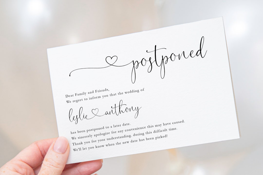 Postponement Wedding Date Announcement, Wedding Postponed Postcard, 4x6 ...