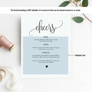 Cheers Bar Sign, Bar Menu Sign Template, Wedding Bar Sign Printable ...