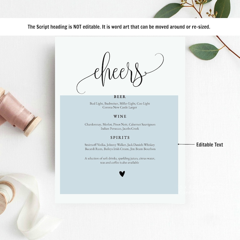 Cheers Bar Sign, Bar Menu Sign Template, Wedding Bar Sign Printable ...