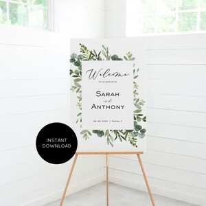 Wedding Welcome Sign, Greenery Welcome Poster, 18"x24", 24"x36", Edit ...