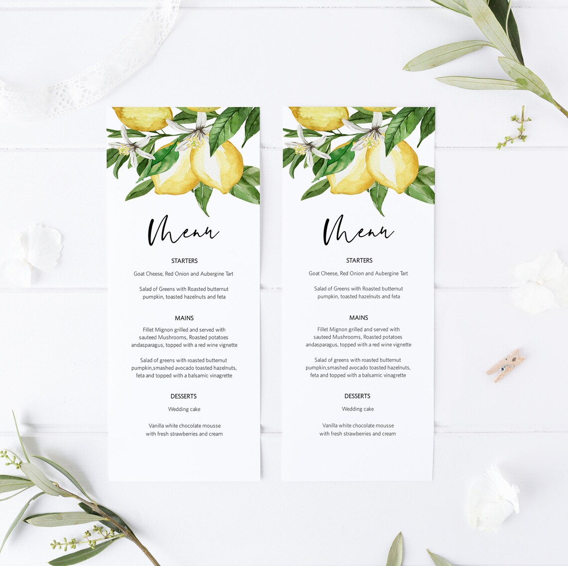 Lemon Menu Card, Citrus Menu Template, Instant Download, 2 Sizes ...