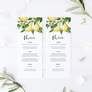 Lemon Menu Card, Citrus Menu Template, Instant Download, 2 Sizes ...