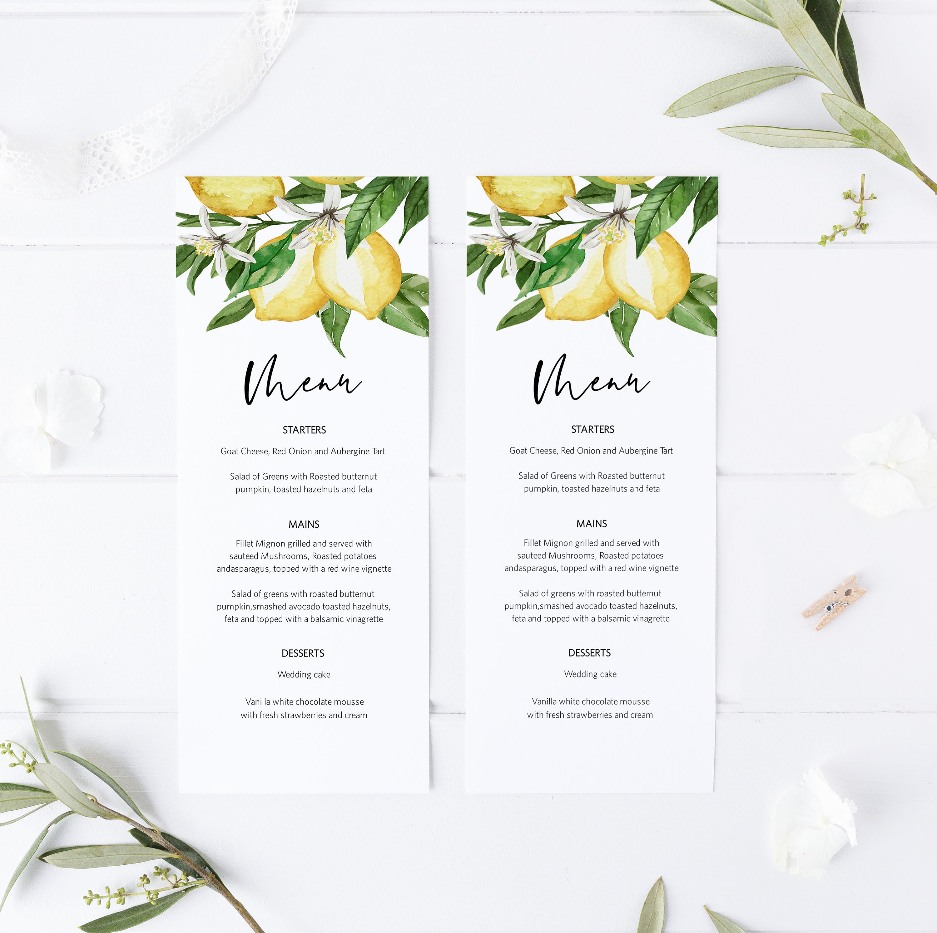 Lemon Menu Card Citrus Menu Template Instant Download 2 - Etsy