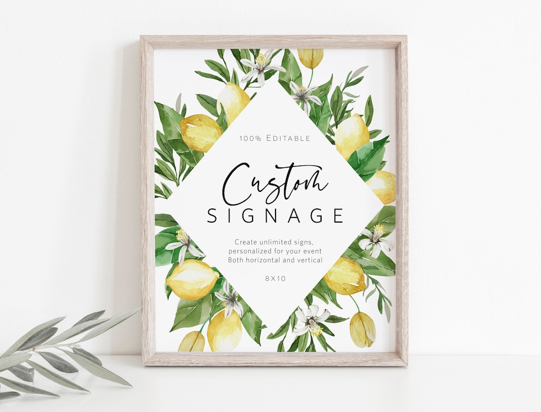 Lemon Custom Sign, (portrait and Landscape), Editable Sign Template ...