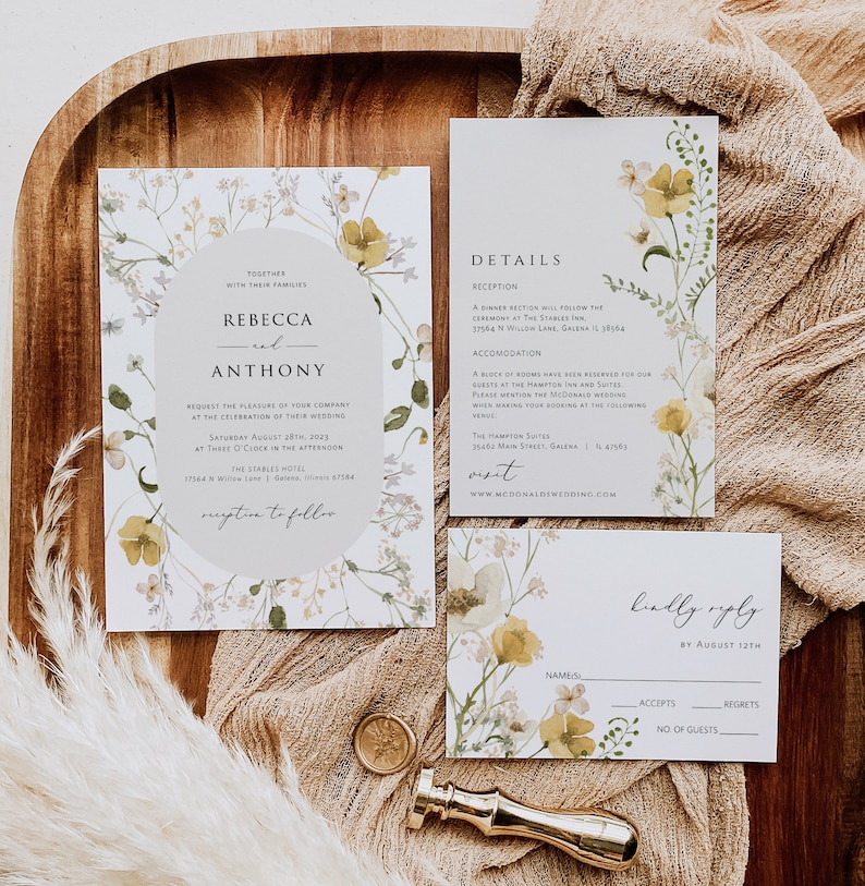 Boho Wedding Invitation Suite Wildflower Wedding Invitation - Etsy