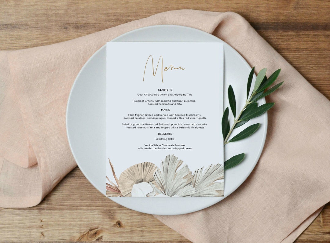 Bohemian Menu Card Template, 5x7 Printable Menu Card, Boho Menu Card ...