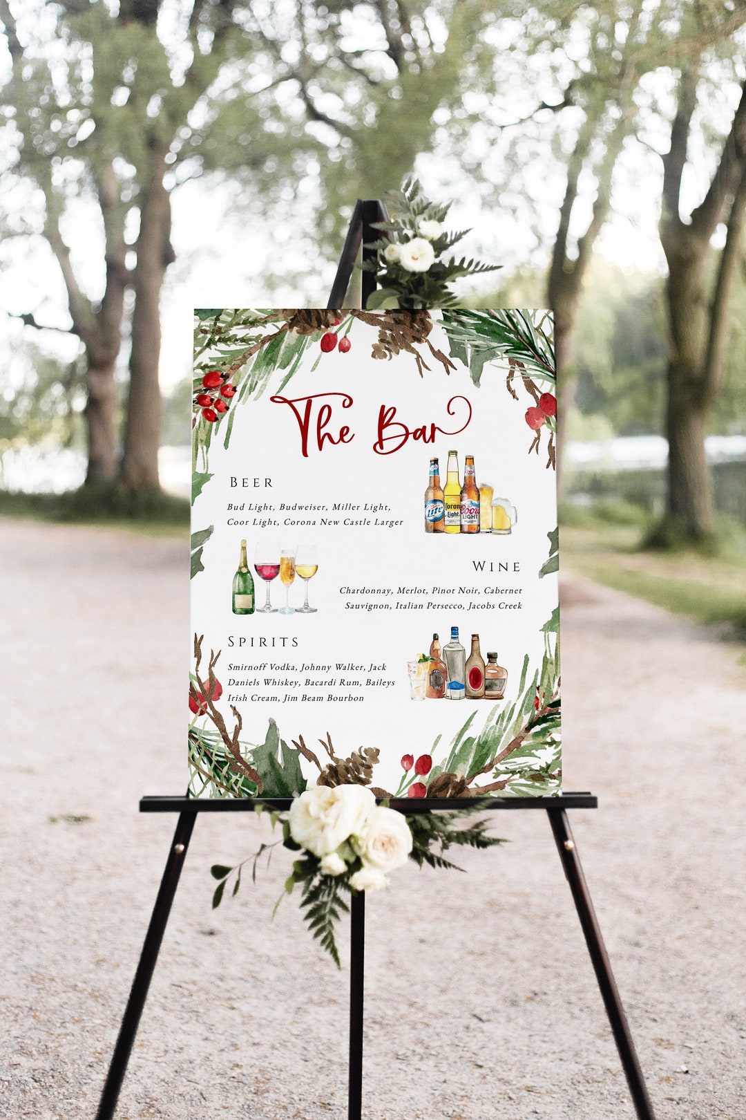 Christmas Drinks Sign, Printable Christmas Bar Menu Template, Holiday ...