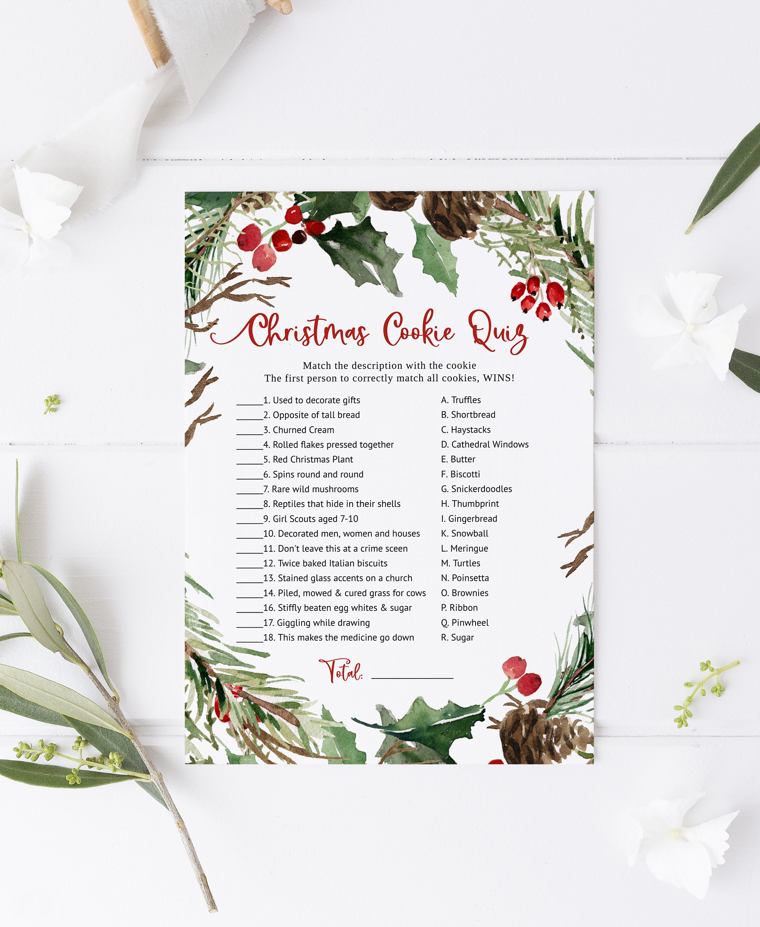 Christmas Cookie Quiz, Holiday Party Game , Christmas Party Game Card ...