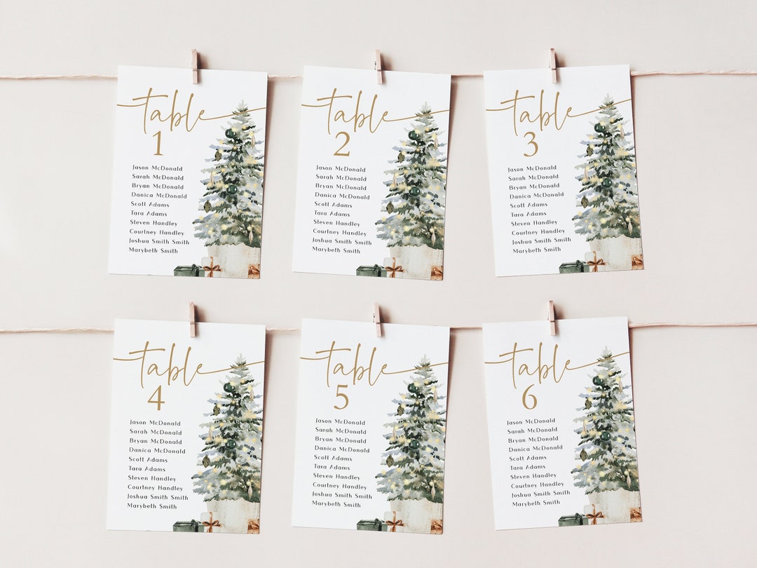 Christmas Seating Chart Cards, Holiday Seating Chart Wedding, Printable ...