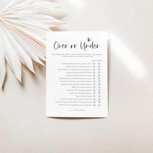 Over or Under Baby Shower Game, Minimalist Baby Shower Trivia Game, 100 ...