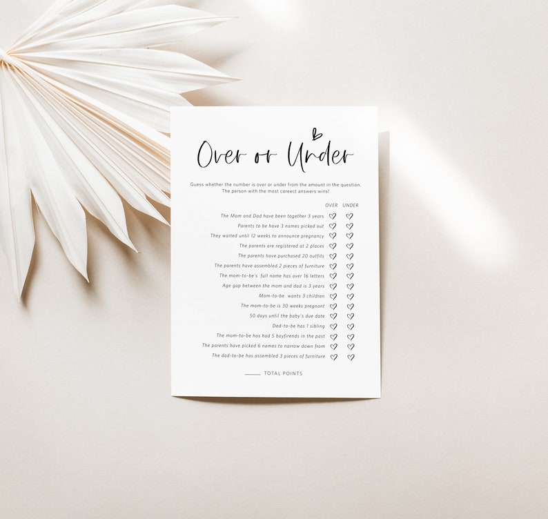 Over or Under Baby Shower Game Minimalist Baby Shower Trivia - Etsy