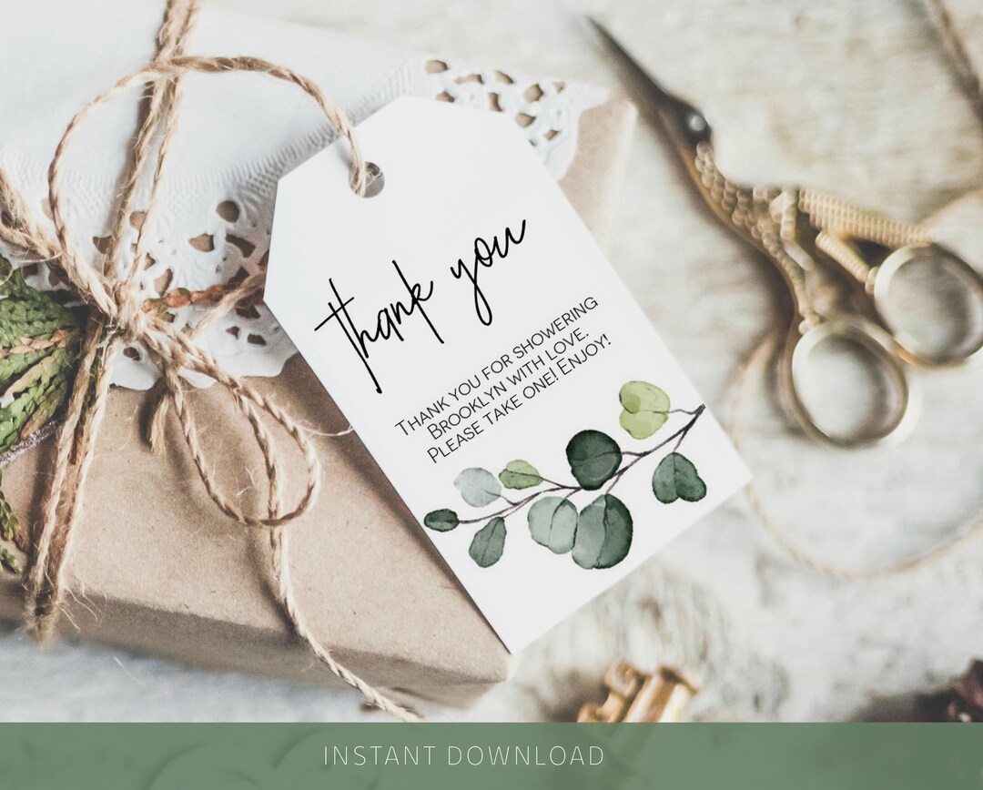 Greenery Thank You Tag, Printable Favor Tag Template, Greenery Favour ...