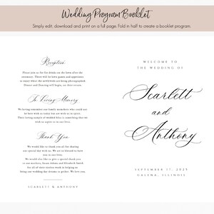 Calligraphy Wedding Program Template, Wedding Program Printable, Script Wedding Program ...