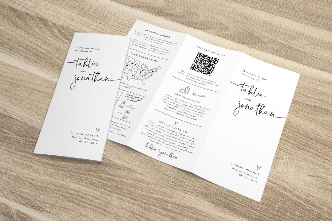 Trifold Wedding Program, Tri-fold Wedding Ceremony Program, Folded ...